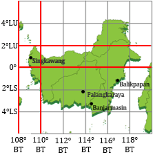 Perhatikan peta berikut! Koordinat lintang b...
