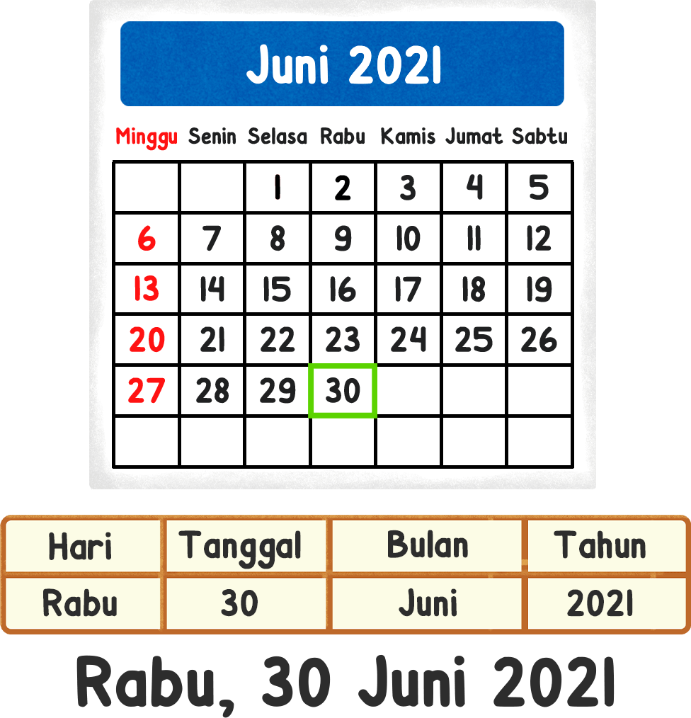 Kalender yang menunjukkan hari Rabu, 30 Juni 2021 ...