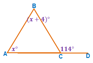 Diketahui ∠ ABC = ( x + 4 ) ∘ , ∠ BAC = x ∘ , ∠ DC...